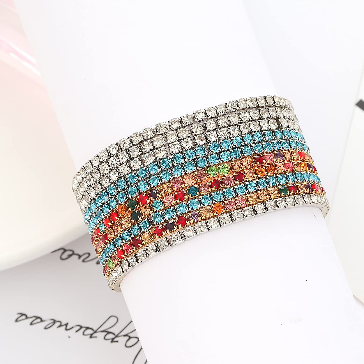 DIMISHIN Rhinestone Stretch Bracelet for Women Stacking Crystal Tennis Bracelet Diamond Bracelet Set (Multicolor)