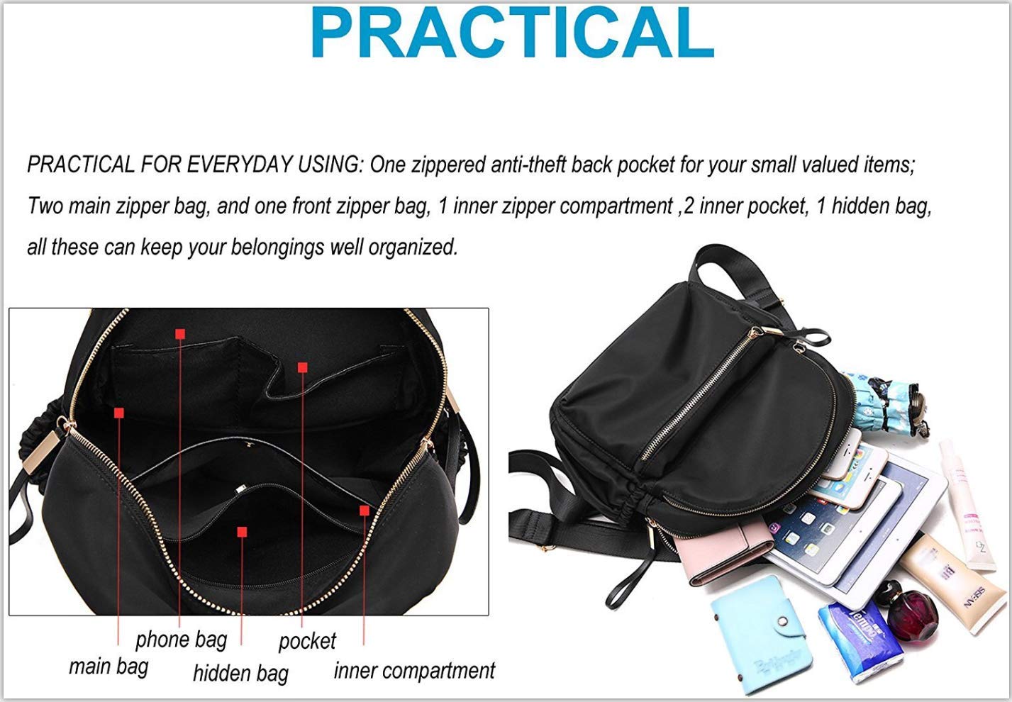 Women Backpack Purse lightweight Backpack Nylon Waterproof Daypack Casual Travel Backpack School bag for Women Girls