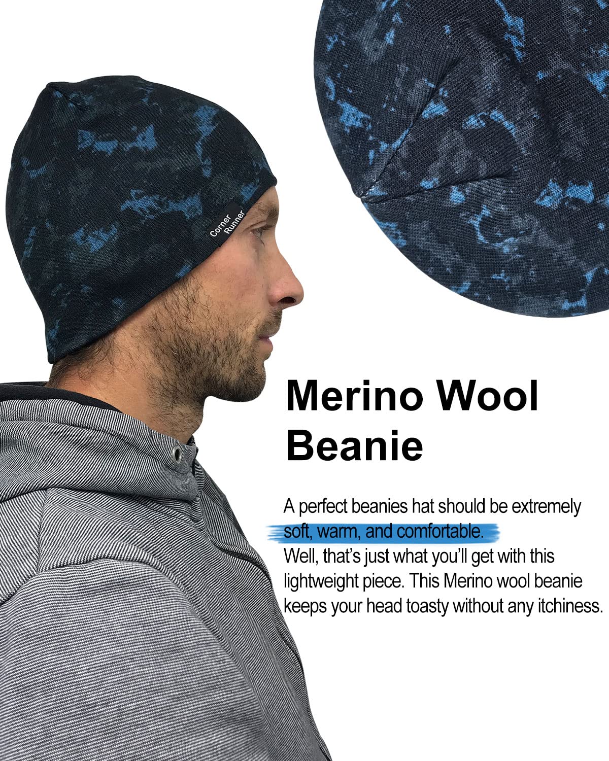 CORNER RUNNER Beanie Hats for Men and Women Winter Hats for Women Merino Wool Printed Lined Knit Warm Beanies