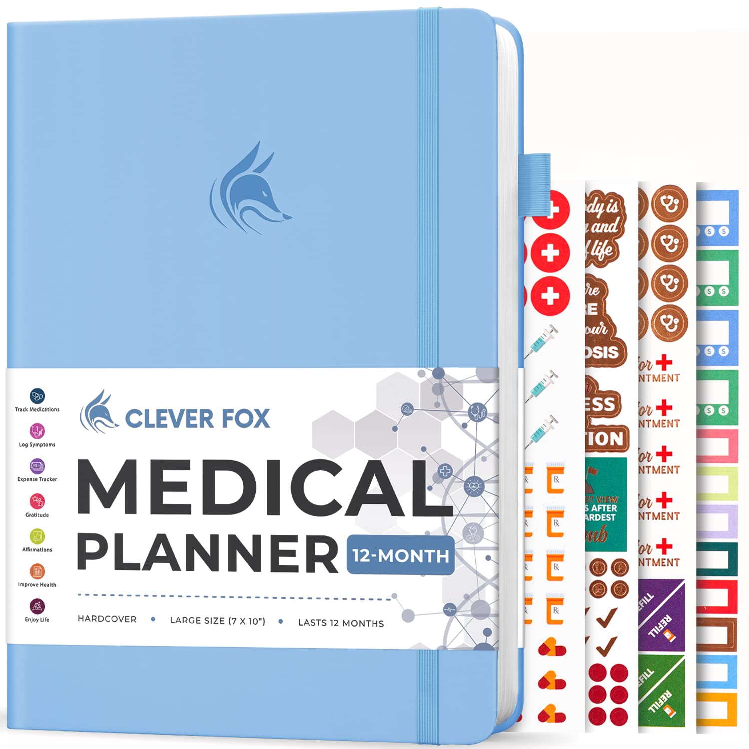 Clever Fox Large Medical Planner 12-Month ā Medical Notebook, Health Diary, Wellness Journal & Logbook to Track Health ā Self-Care Medical Journal ā 12 Months, Undated, 7ā³ x 10.5ā³ (Light Blue)