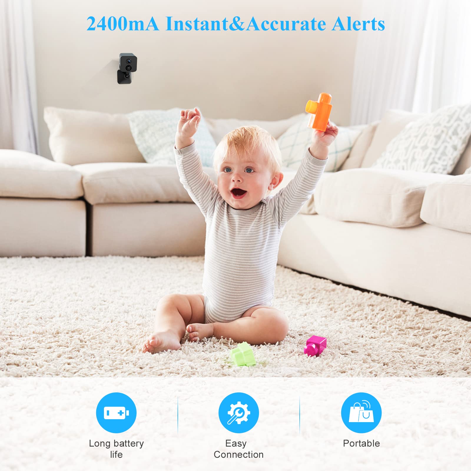 COCOCAM Security Camera Compact for 2.4Ghz WiFi - Wireless Indoor Cam Camera 1080P for Home Pet Dog Baby Office, Portable with Motion Detection, SD/Cloud Storage, Night Vision APP Alert
