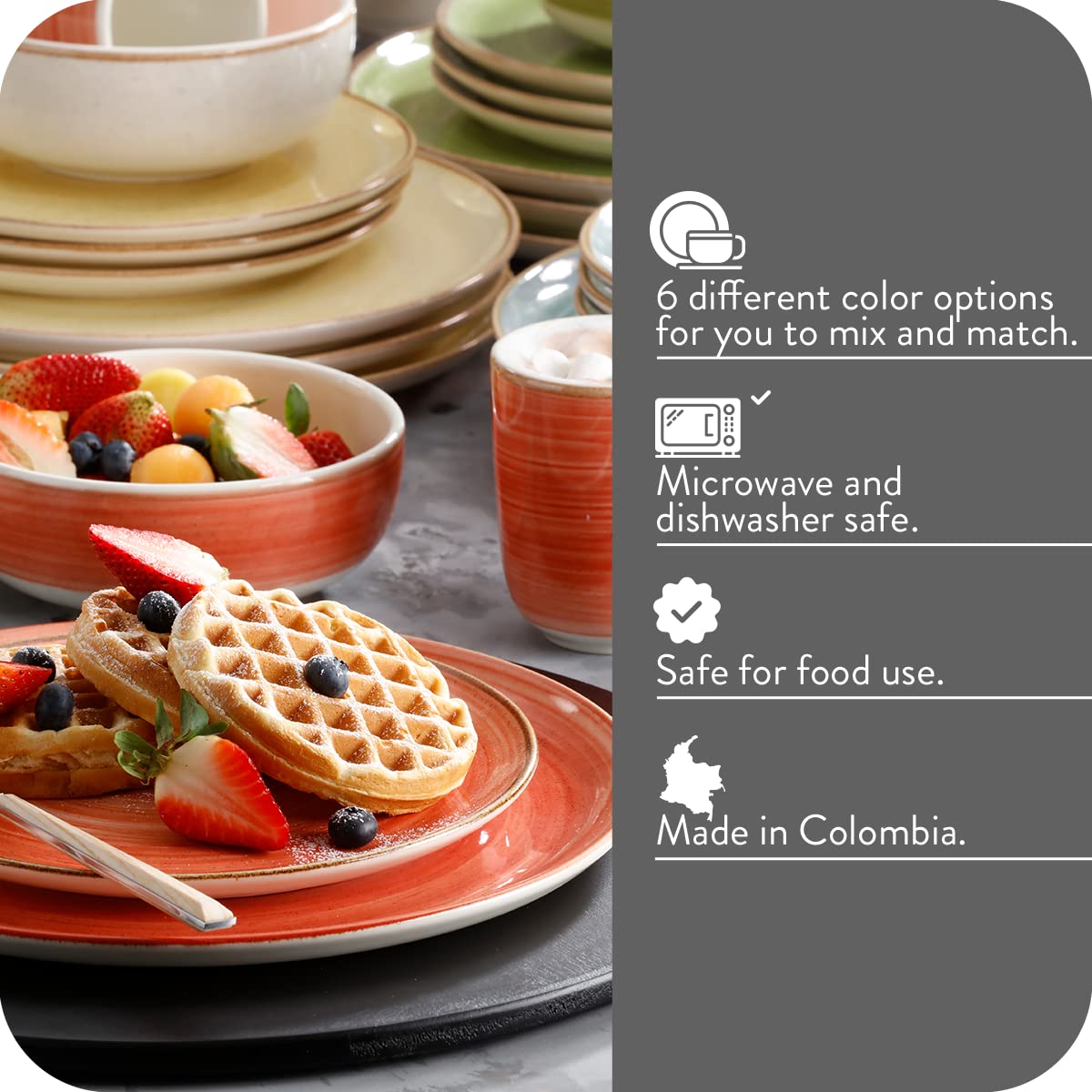 Corona Dinnerware Set 16-pieces Earthenware | Salmon Caoba | Hand-Painted | Set de Vajilla 4 puestos | 16 piezas | Ceramica | Artisan Decor | Coral