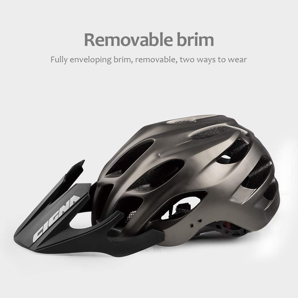 CIGNA Mountain Bike Helmet CPSC Certified for Adults Men/Women, Adjustable MTB Cycling Bicycle Helmet with Rechargeable Led Light Long Detachable Visor - Titanium