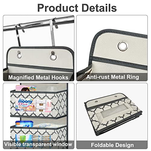 homyfort Over the Door Organizer, Hanging Storage Organizer with 5 Large Pockets & Clear Window for Nursery,Baby Diapers,Bathroom,Closet,Pantry,Dorm,Kids (Beige)