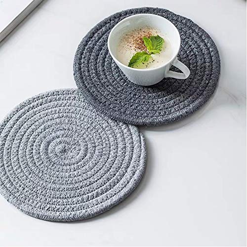 CheeseandU Braided Drink Coasters, 4Pack 7.1" Cotton Thicken Woven Absorbent Heat-Resistant Non-Slip Table Cup Mat Hot Pads Mats for Drinks Home Kitchen Dining Party Supplies Dark Grey