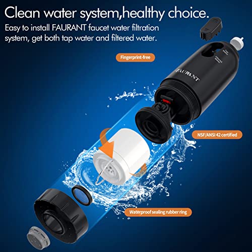 FAURANT Kitchen Faucet Head Replacement, Pull Down Water Filter for Kitchen Sink, Pull Out Sink Sprayer for G1/2 Connector, Black 1 Faucet+2 Filters