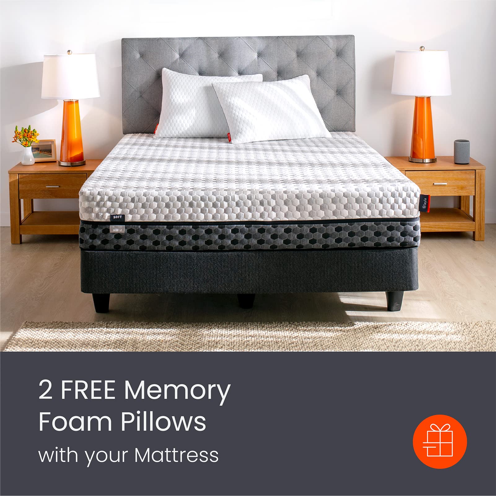 Layla 10” Copper Infused Memory Foam Mattress, Cooler and More Comfortable Sleeping, Flippable One Side Soft - Other Side Medium Firm, 2 Free Memory Foam Pillows (Cal King) 120 Night Trial Period.