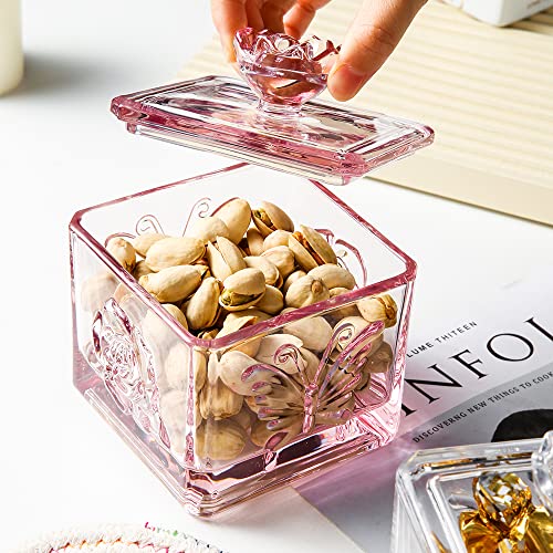 Gaolinci Roses & Butterflies Embossed Glass Candy Jar, Stained Glass Food Jar with Lid