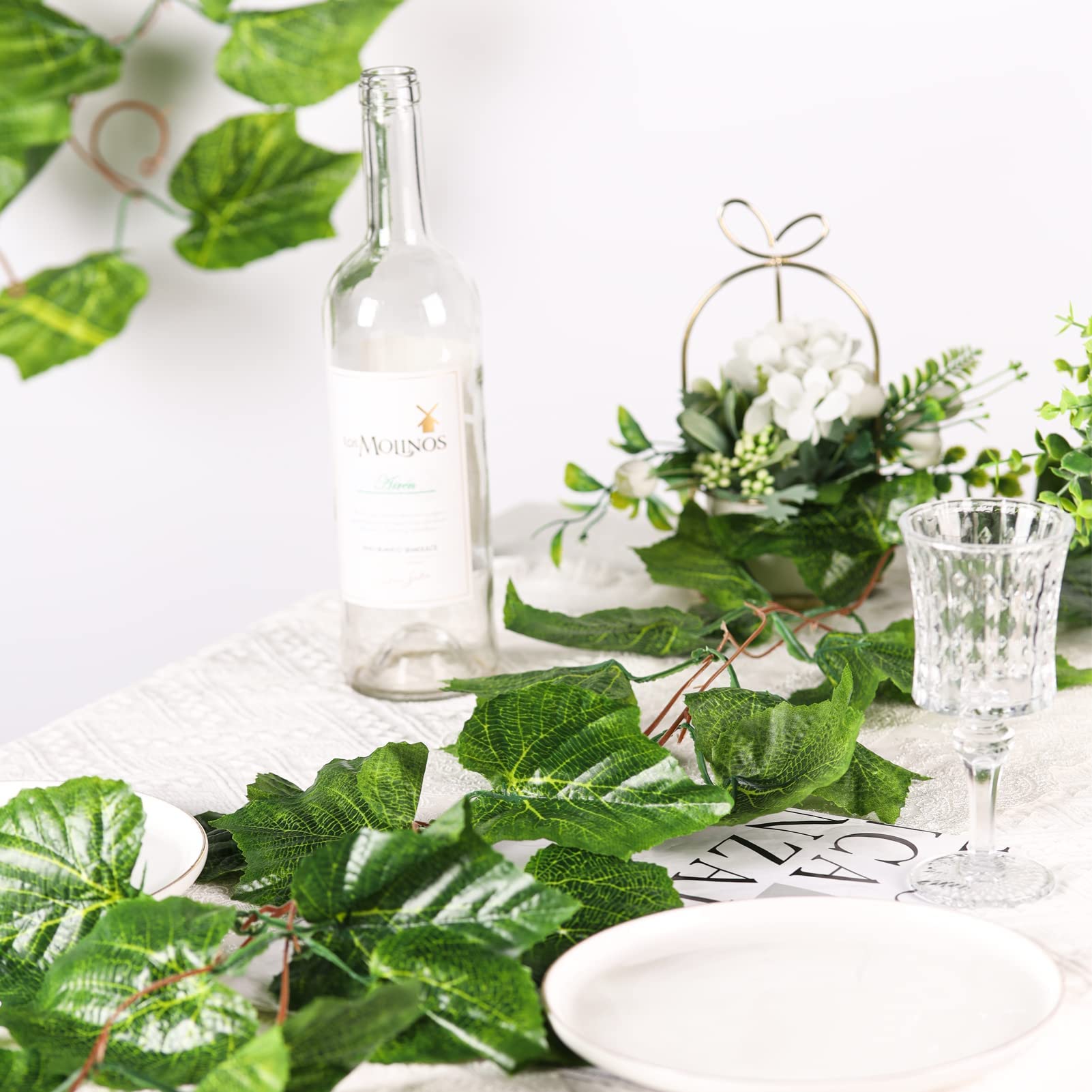 Meiliy 8 Ft 5pcs Artificial Greenery Ivy Vine Plants Foliage Grape Leaves Vine Simulation Flowers Vine Garland for Home Room Garden Wedding Outside Decoration