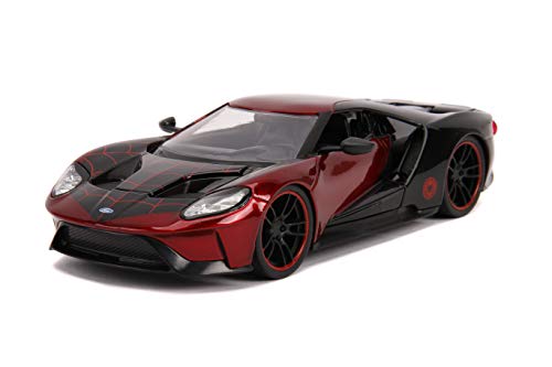 Jada Toys Marvel 1:24 2017 Ford GT Die-cast Car with 2.75" Miles Morales Spider-Man Figure, Toys for Kids and Adults Black and Red