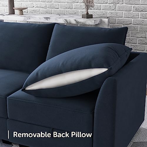 HONBAY Modular Sectional Sofa Convertible U Shaped Couch with Reversible Chaise Velvet Modular Sofa Sectional Couch with Storage Ottoman, Dark Blue