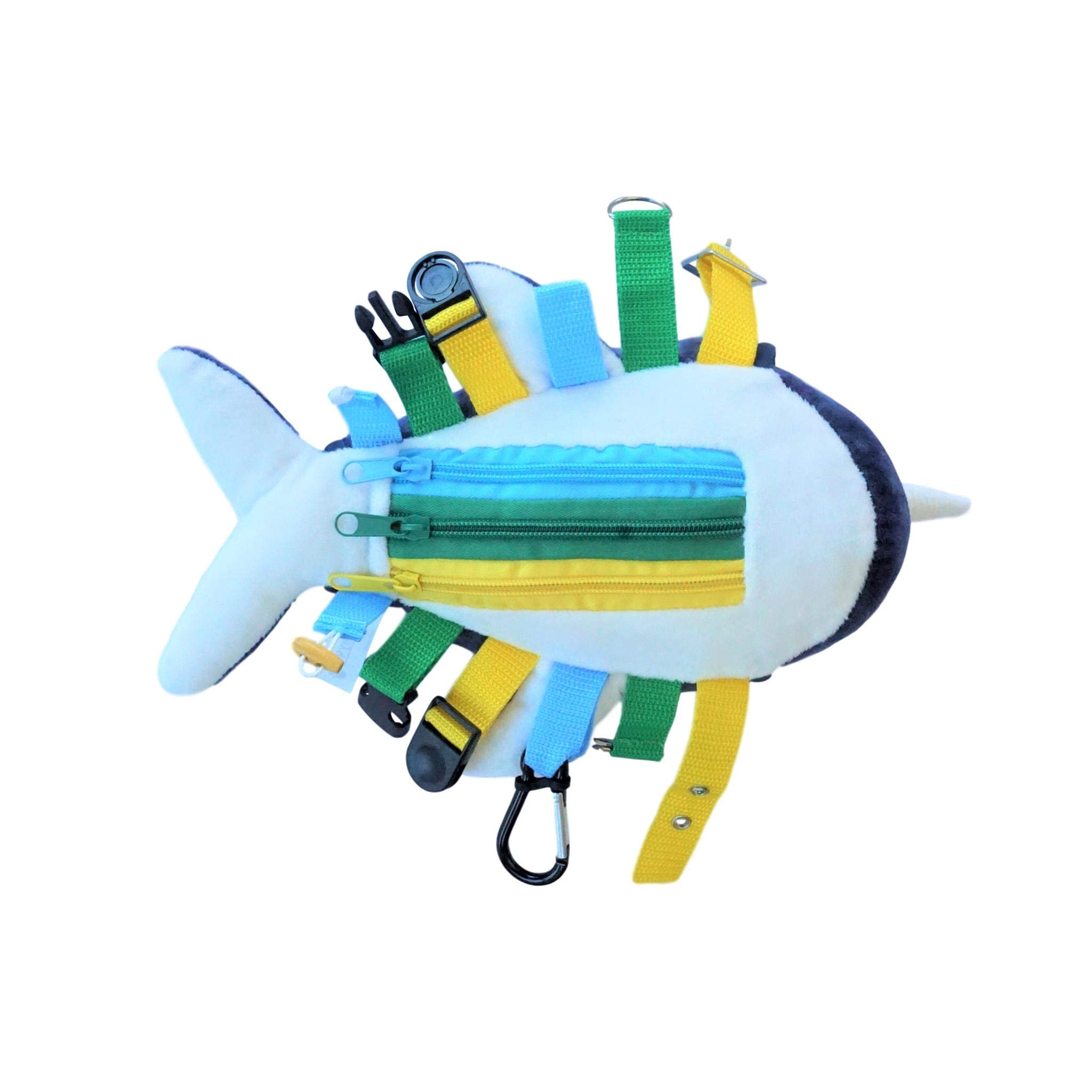 SENSORY4U Buckle Pillow Sensory Narwhal Stuffed Animal Fine Motor Development Toy Activity Plushie - Counting Sorting Zipper Skills Marble Maze Toy