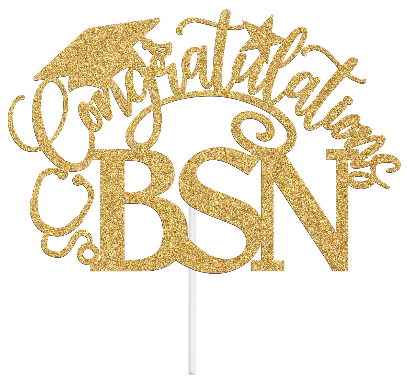 Ferburitar Congratulations BSN Cake Topper, Congrats Nurse/RN Cake Decor, 2025 Nursing School Grad Graduation Party Decorations Supplies, Gold Glitter
