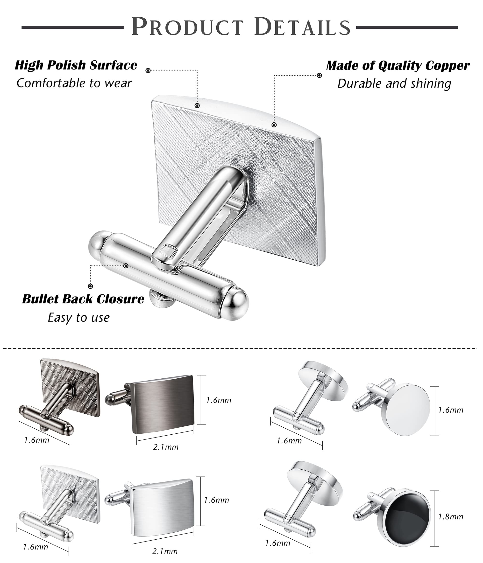 CASSIECA 4-6 Pairs Classic Cufflinks for Men Unique Wedding Business Tuxedo Shirt Cuff links Set