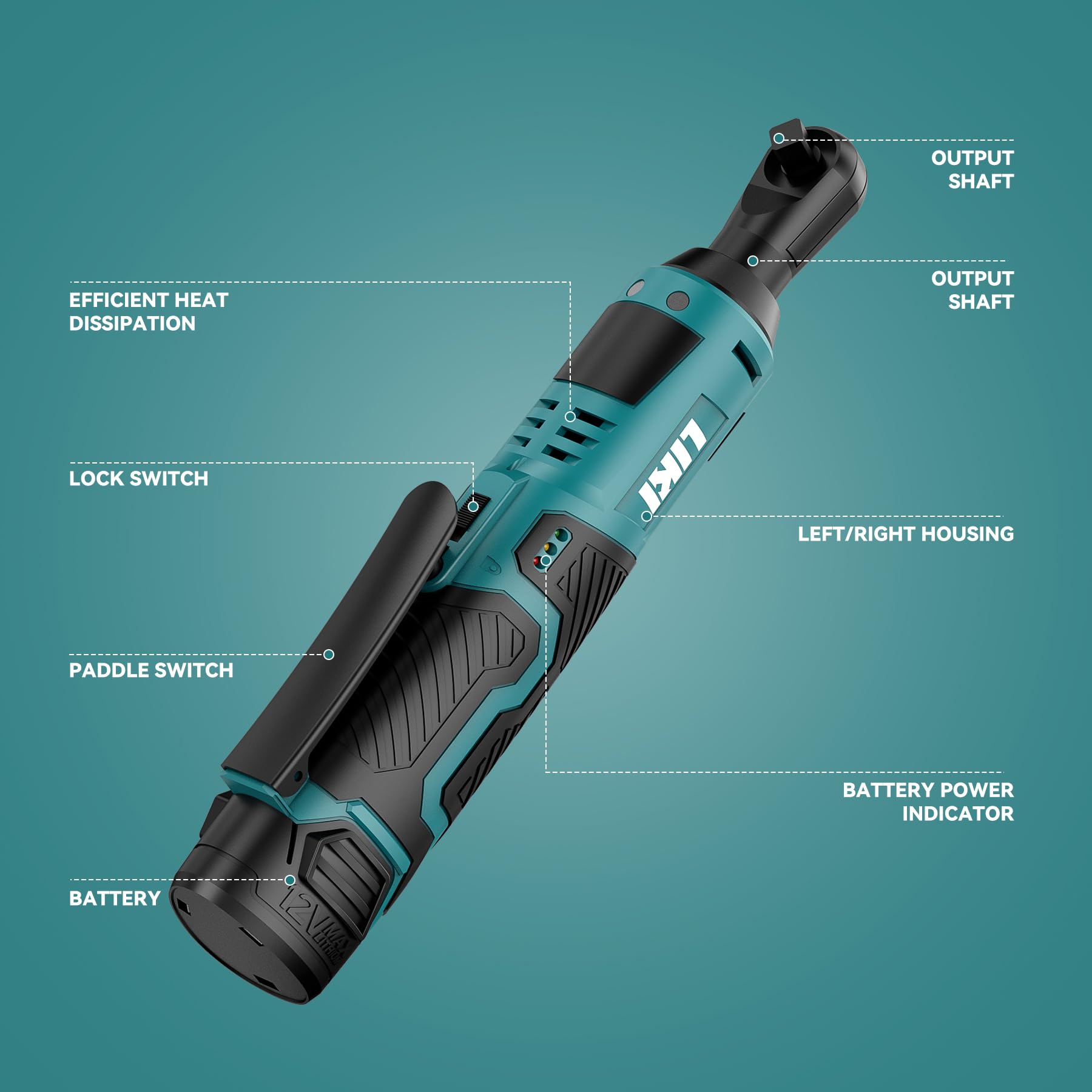 LIKI Cordless Electric Ratchet Wrench Set, 3/8" 12V Cordless Ratchet Kit,2 Packs of Lithium-ion Batteries and Chargers, 8 Sockets
