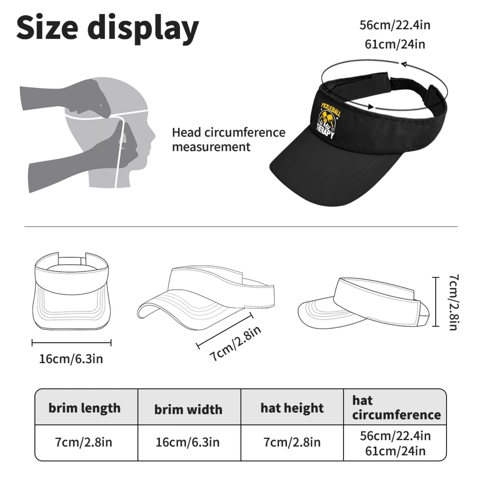Dink Sun Visors No Headache for Women,Pickleball is My Therapy Visor Cap Mens for Beach,Soft Ball Visor,Black