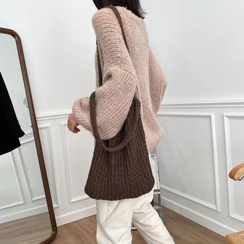 Crochet Hobo Bag Shopping Bag Large Capacity Hollow Woven Tote Bag Knitting Handbags(One Size,beige)