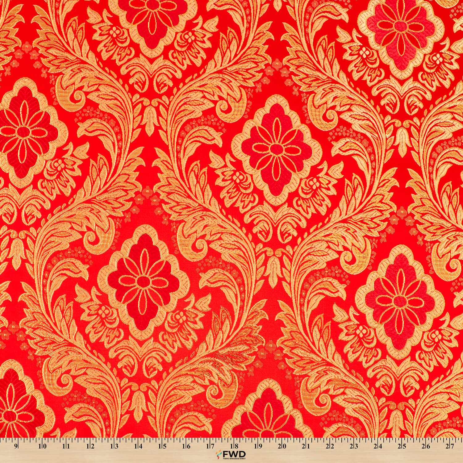 Metallic Floral Brocade Fabric 60" by Yard in Red Gold White Purple Blue Green (Red/Gold)