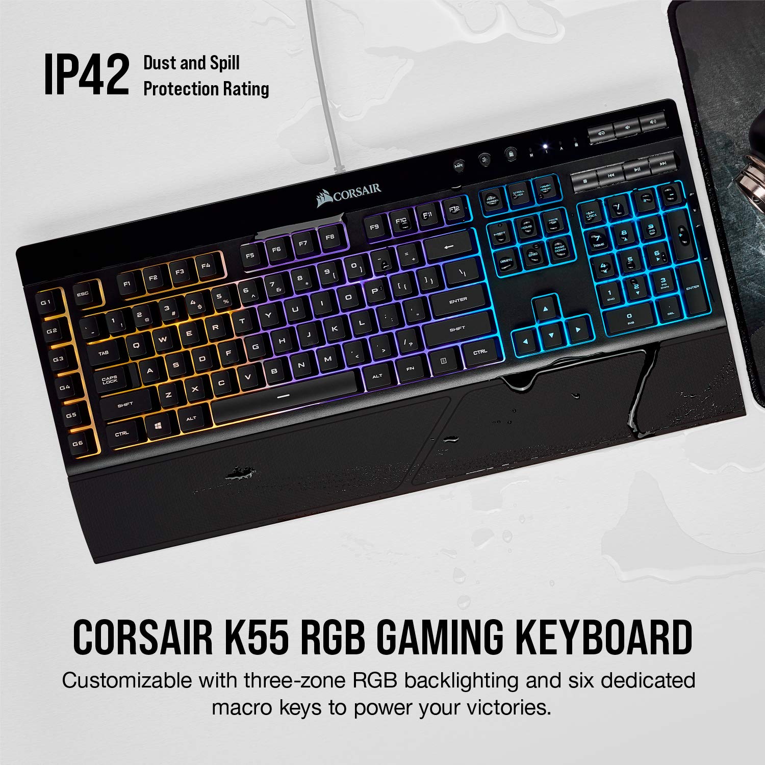 Corsair Gaming K55 RGB Keyboard, Backlit RGB LED with Corsair Gaming MM100 Cloth Mouse Pad