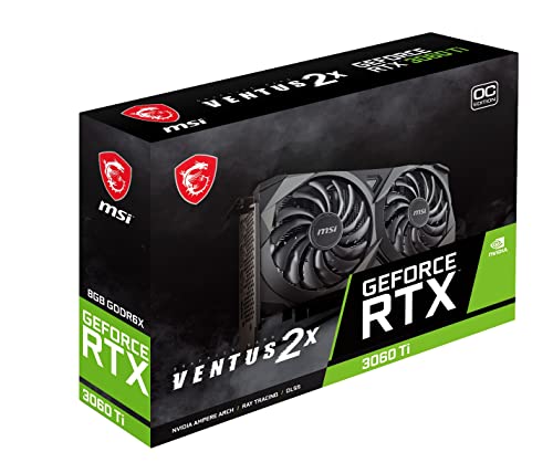 MSI Gaming GeForce RTX 3060 Ti LHR 8GB GDRR6X, 256-Bit, HDMI/DP, Nvlink, Torx Fan 3, Ampere Architecture OC Graphics Card (RTX 3060 TI Ventus 2X 8GD6X OC)