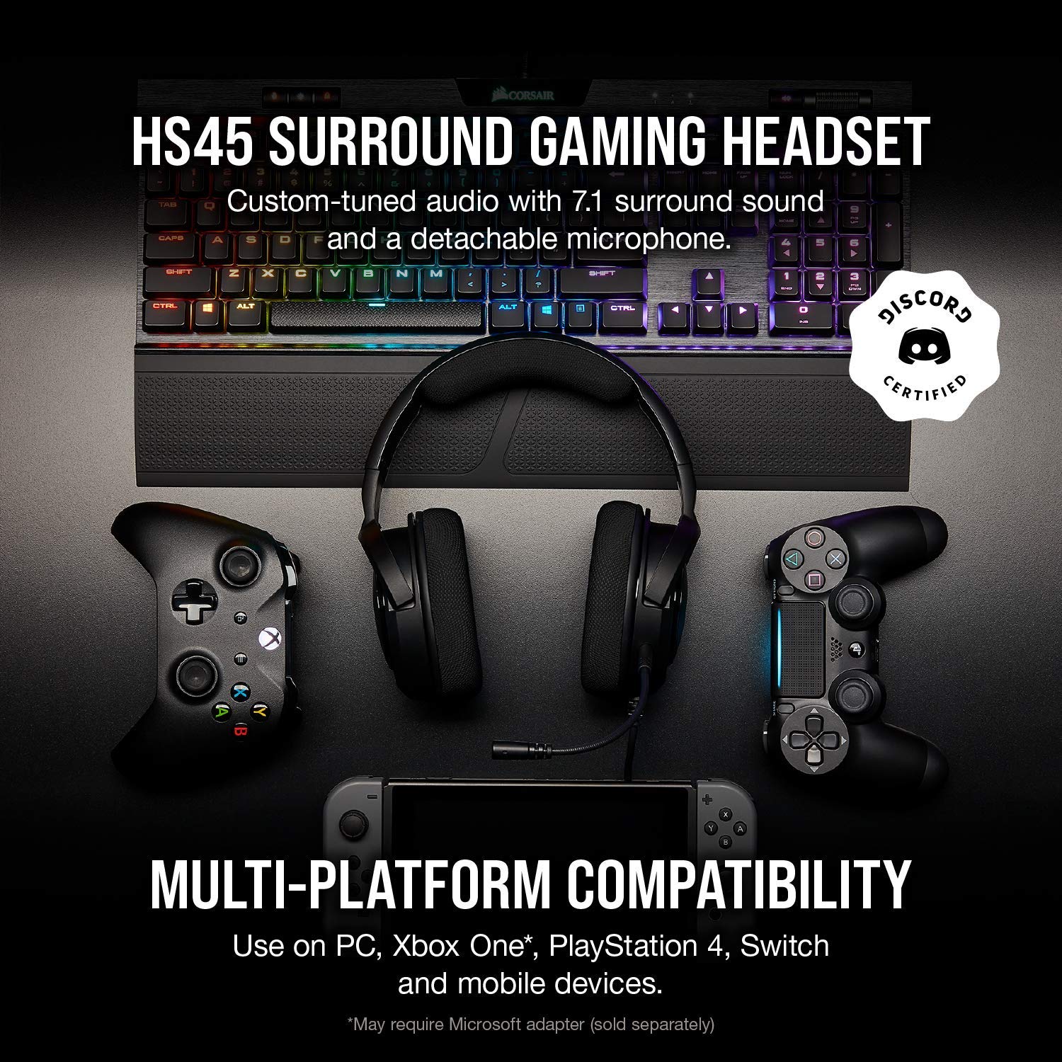 Corsair HS45-7.1 Virtual Surround Sound Gaming Headset w/USB DAC - Memory Foam Earcups - Discord Certified - Works with PC, Xbox Series X, Xbox Series S, PS5, PS4, Nintendo Switch - Carbon (Renewed)