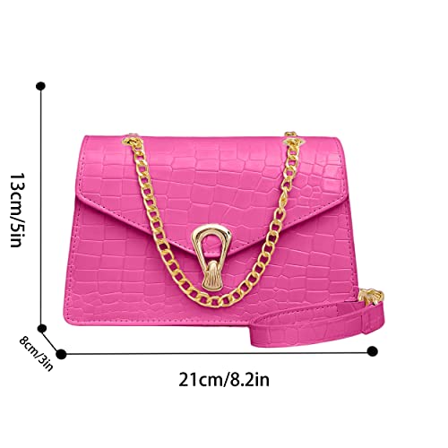 Crocodile Women's Shoulder Bag Texture Leather Bag Versatile Crossbody Chain Bag (Rose red)