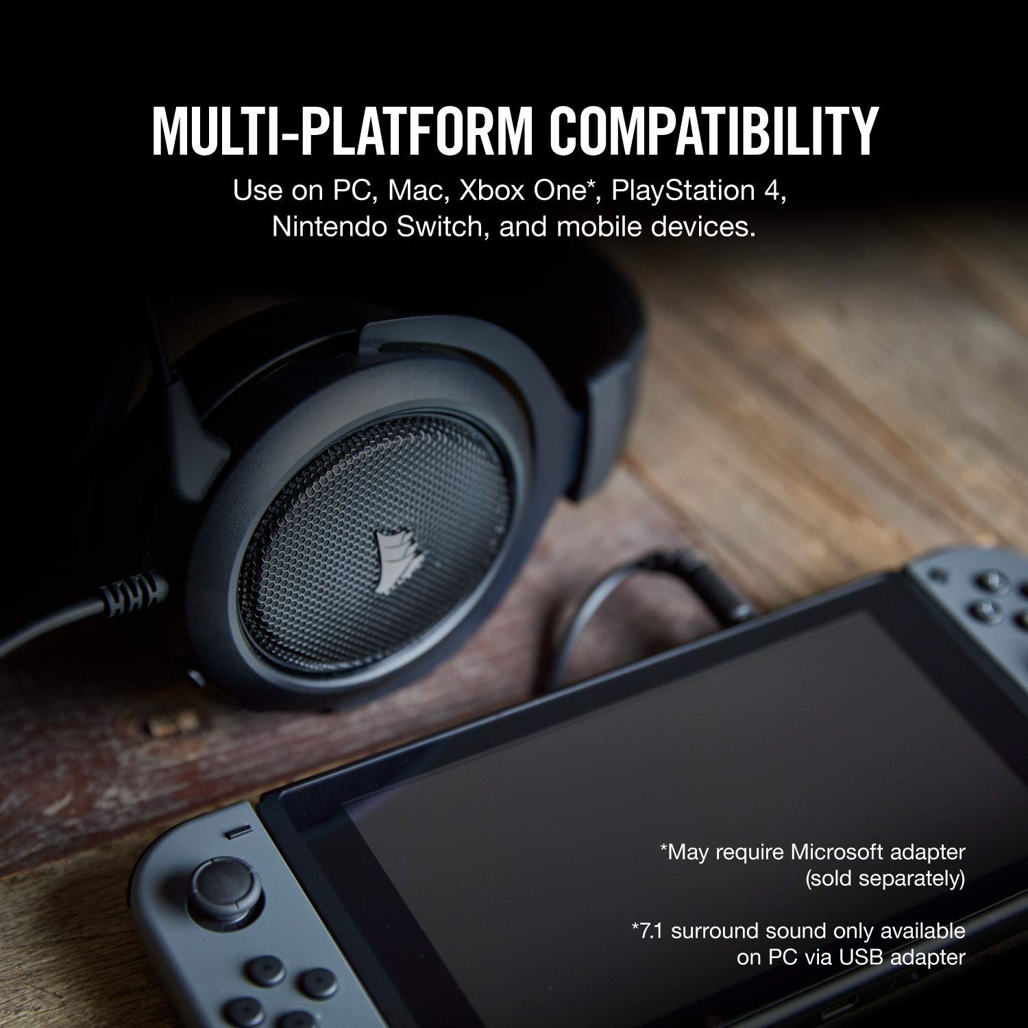 Corsair HS60 β 7.1 Virtual Surround Sound PC Gaming Headset w/USB DAC - Discord Certified Headphones β compatible with Xbox One, PS4, and Nintendo Switch β White, 3.5mm + USB 7.1