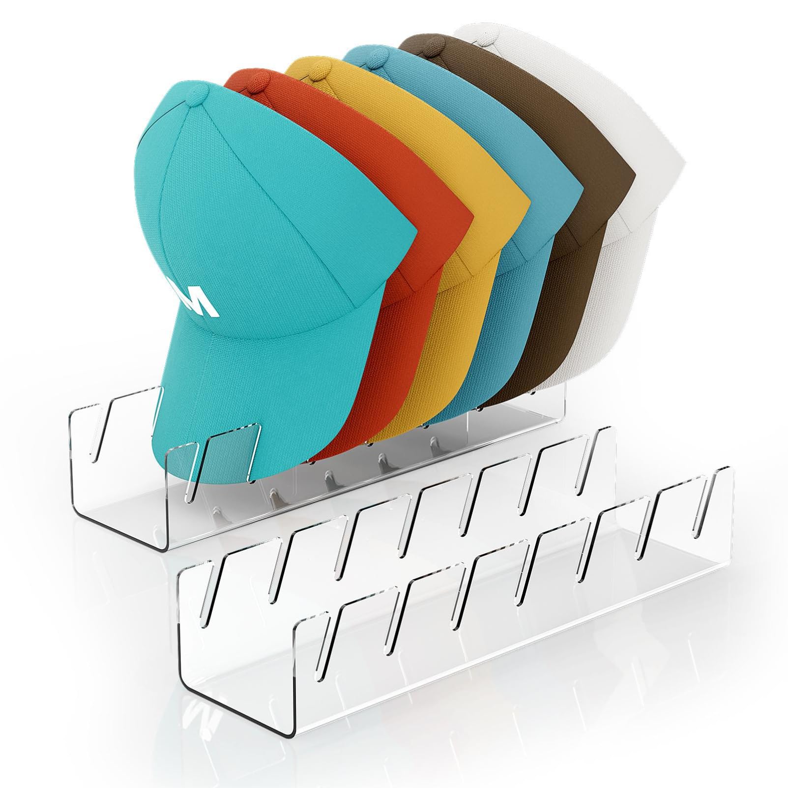 GoMaihe Hat Organizer for Baseball Caps: 2-pack Acrylic Hat Display Stand for Closet - Clear Cap Storage Holder for Ball Cap, Golf Cap, Trucker Hat - Install-free | Easy Grab | Minimalist