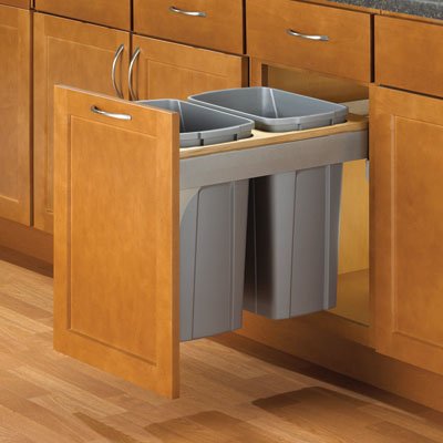 Knape & Vogt KV Soft Close Top Mount Waste Bins Double bin 35qt Platinum 17-1/2" W