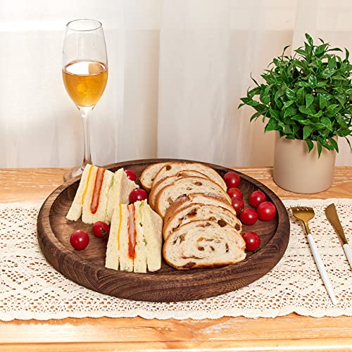 Yangbaga 11.8InWood Rustic Round Decorative Serving Tray,Ottoman Centerpiece Candle Holder Trays ,Farmhouse Tray for Kitchen Countertop& Home Decor &Coffee Table
