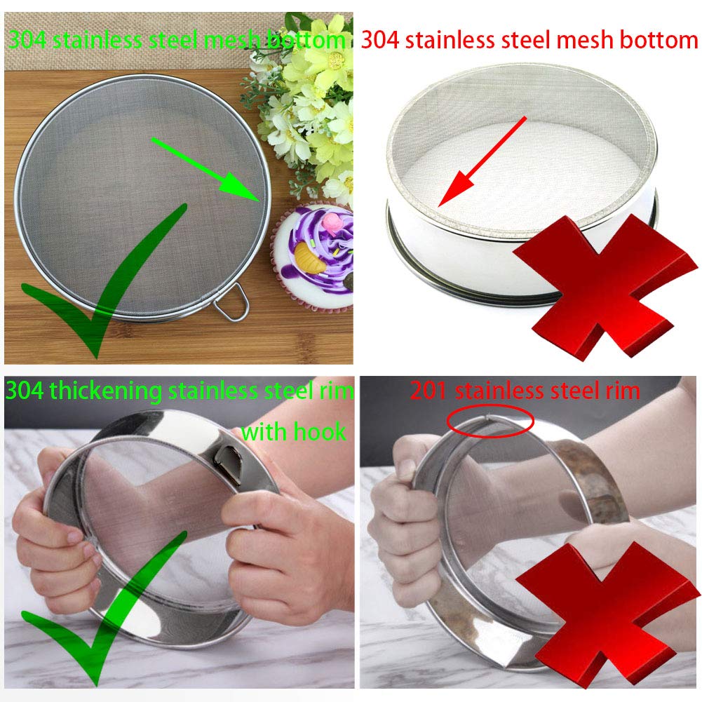 Flour Sifter for Baking - Flour Sieve Fine Mesh (6 Inch 60 Mesh) -Premium Rustproof Stainless Steel
