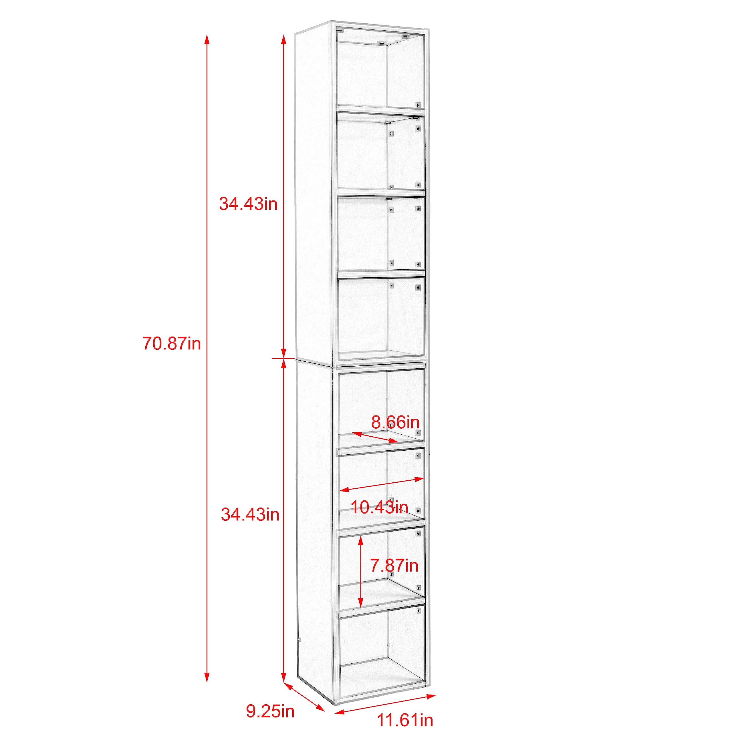 Holaki 8-Tier Media Tower Rack,70.9 Inch Tall Narrow Bookshelf Storage Rack,CD DVD Slim Storage Cabinet with Adjustable Shelves,Multi-Functional Double-Decker Display Bookshelf for Home Office(White)