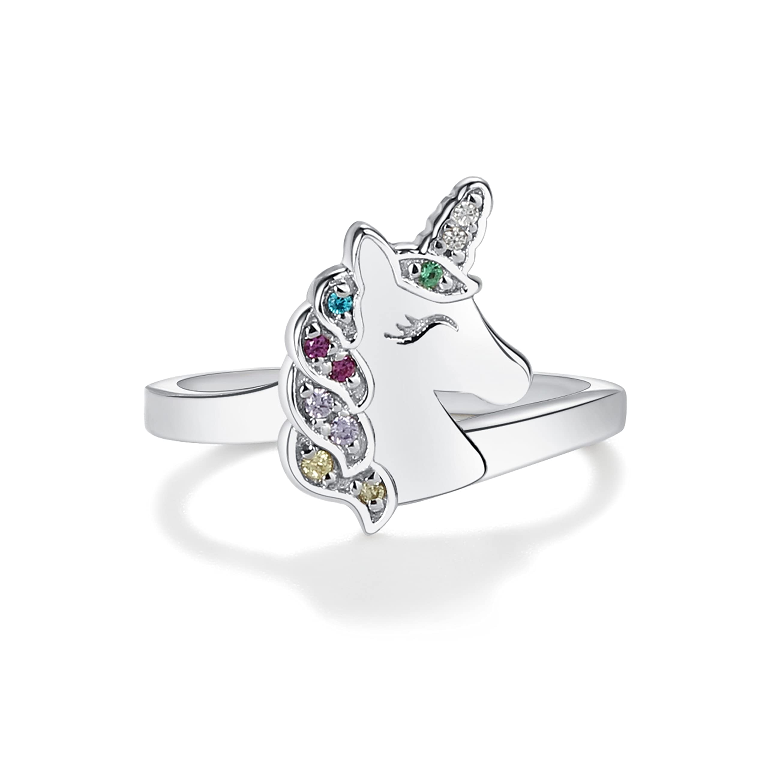 Children's Sterling Silver Multi Color Rainbow Unicorn Ring for Toddlers and Little Girls (Size 4)