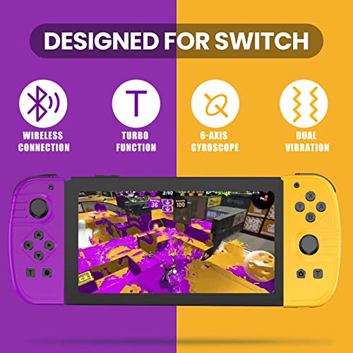 Dinosoo Joy Cons for Switch Nintendo, Upgraded Joycons for Switch Sports with Wrist Strap, L/R Wireless Replacement for Switch Joycon Controller Support Dual Vibration/Motion Control/Wake-up/Screenshot (Purple, Orange)