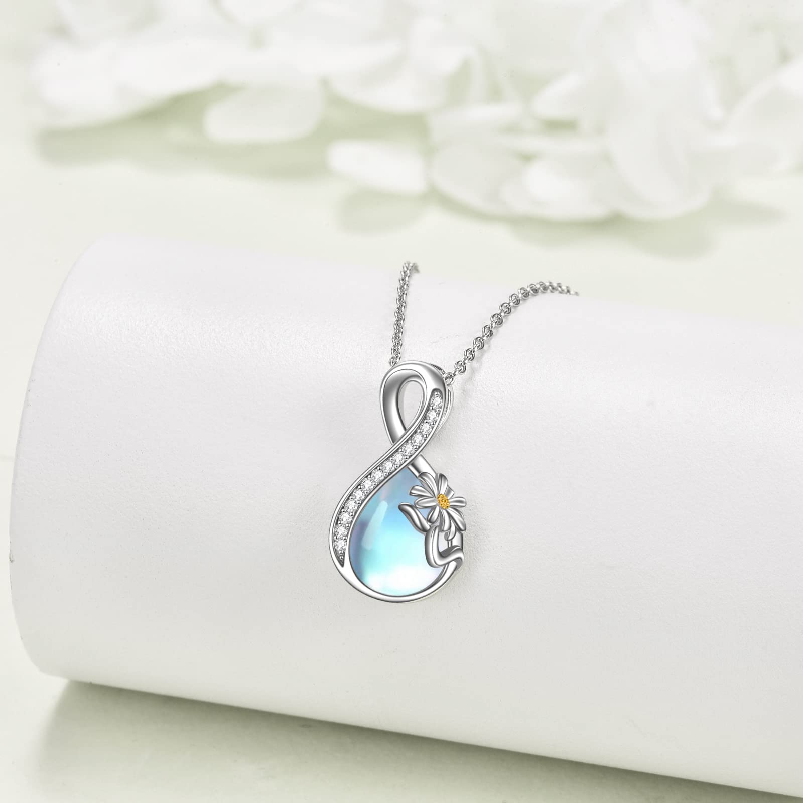 CRMAD Daisy Moonstone Necklace for Women Sterling Silver Teardrop Pendant Gifts (daisy)