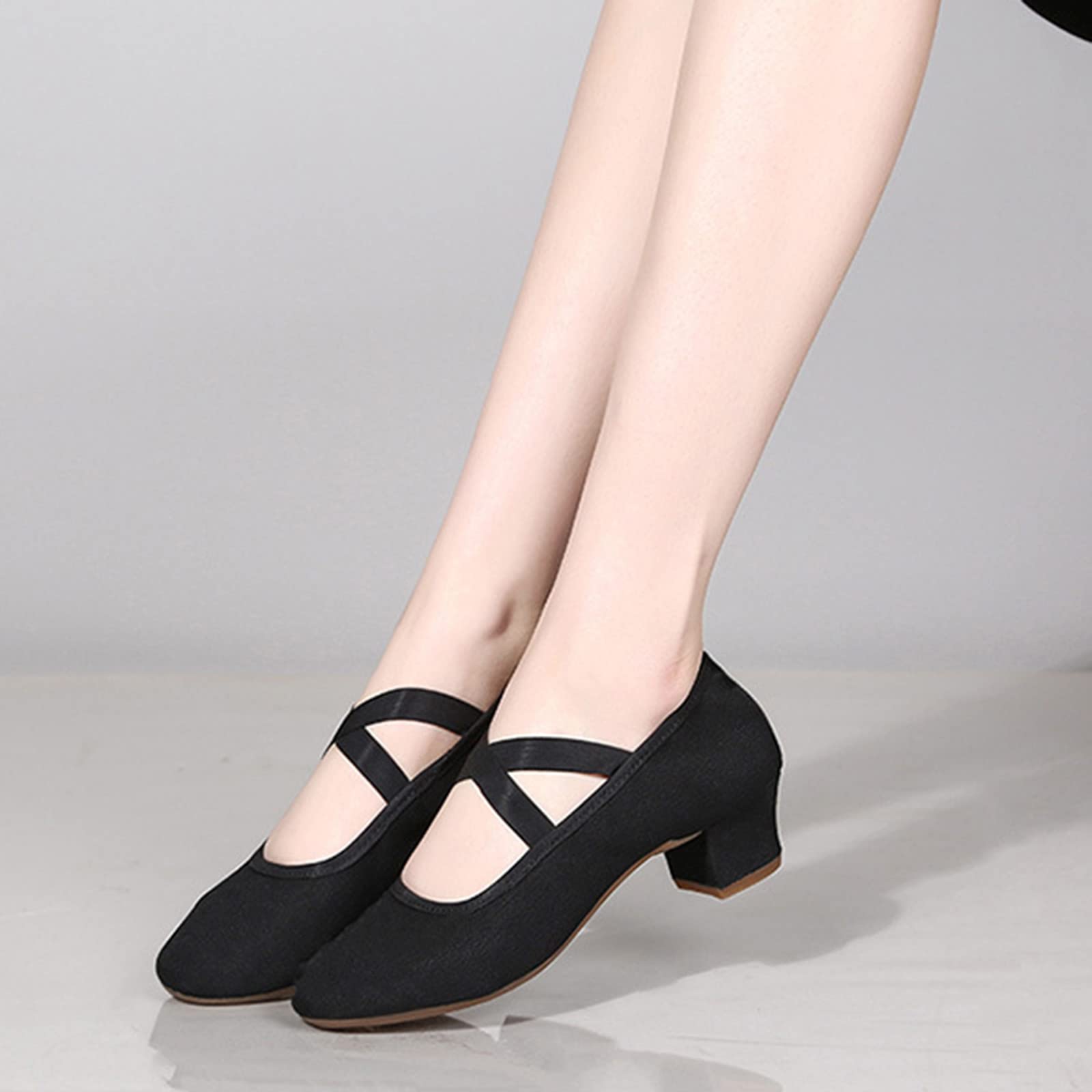 Clog Pumps for Women 2023 New Soft Sole Solid Color Cloth Crossbinding Dance Shoes Latin Dance Shoes (Black, 6.5)