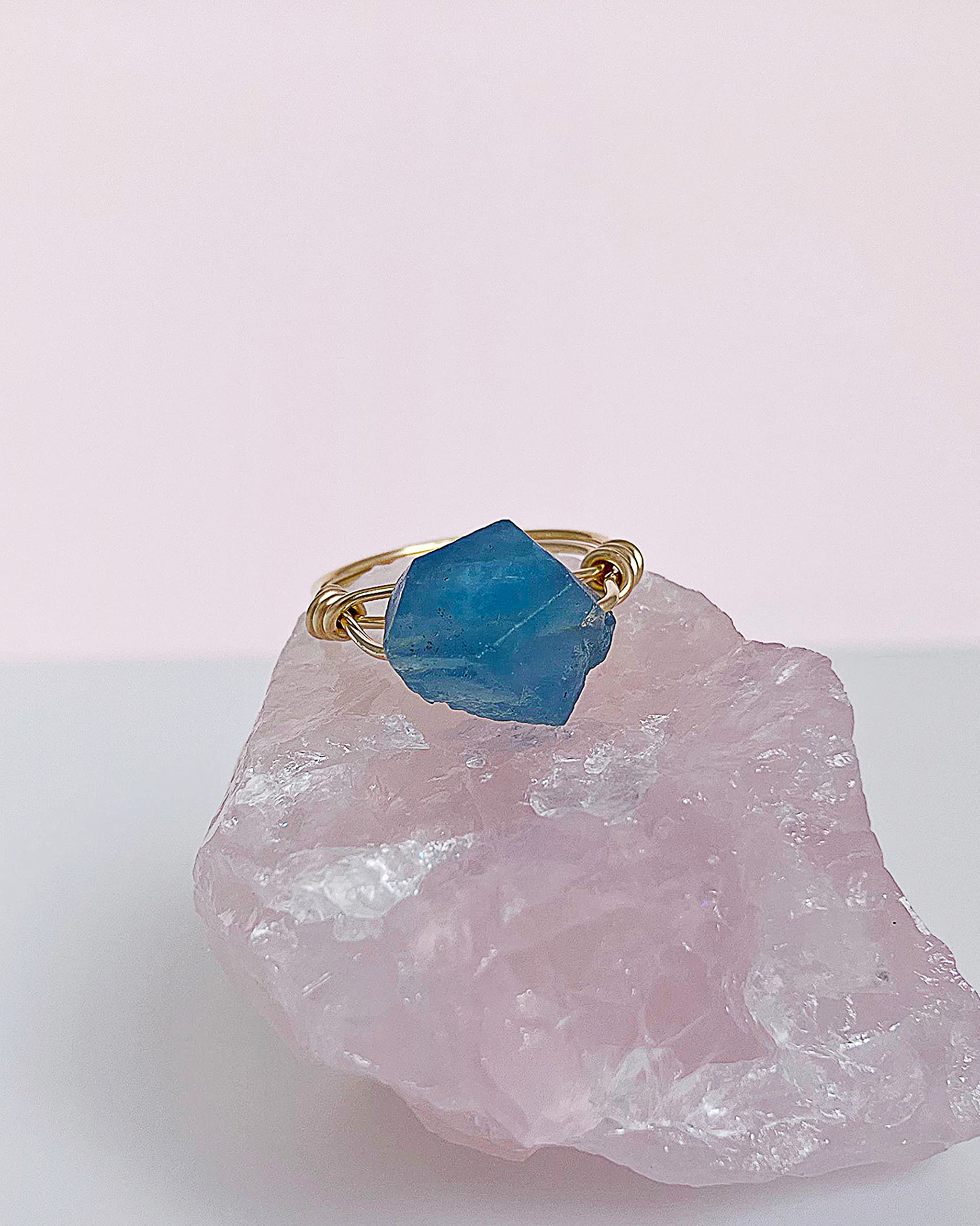 Raw Aquamarine Gemstone Ring, Irregular Shaped Stone Ring, Sterling Silver 14K Gold-Filled 14K Rose Gold-Filled Band, Wire Wrapped Band, March Birthstone, Custom Size, Jewelry Inspirations