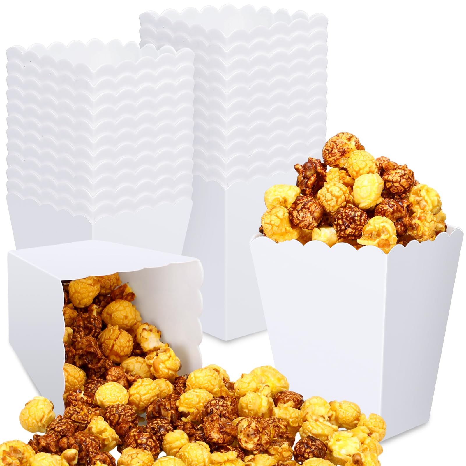 RattanView 24 Pcs White Mini Popcorn Boxes Plastic Popcorn Containers for Movie Theater Decorations Theme Party Night Supplies Carnivals Fundraisers Birthday Wedding, 3.46 x 2.28 x 4.33 Inches
