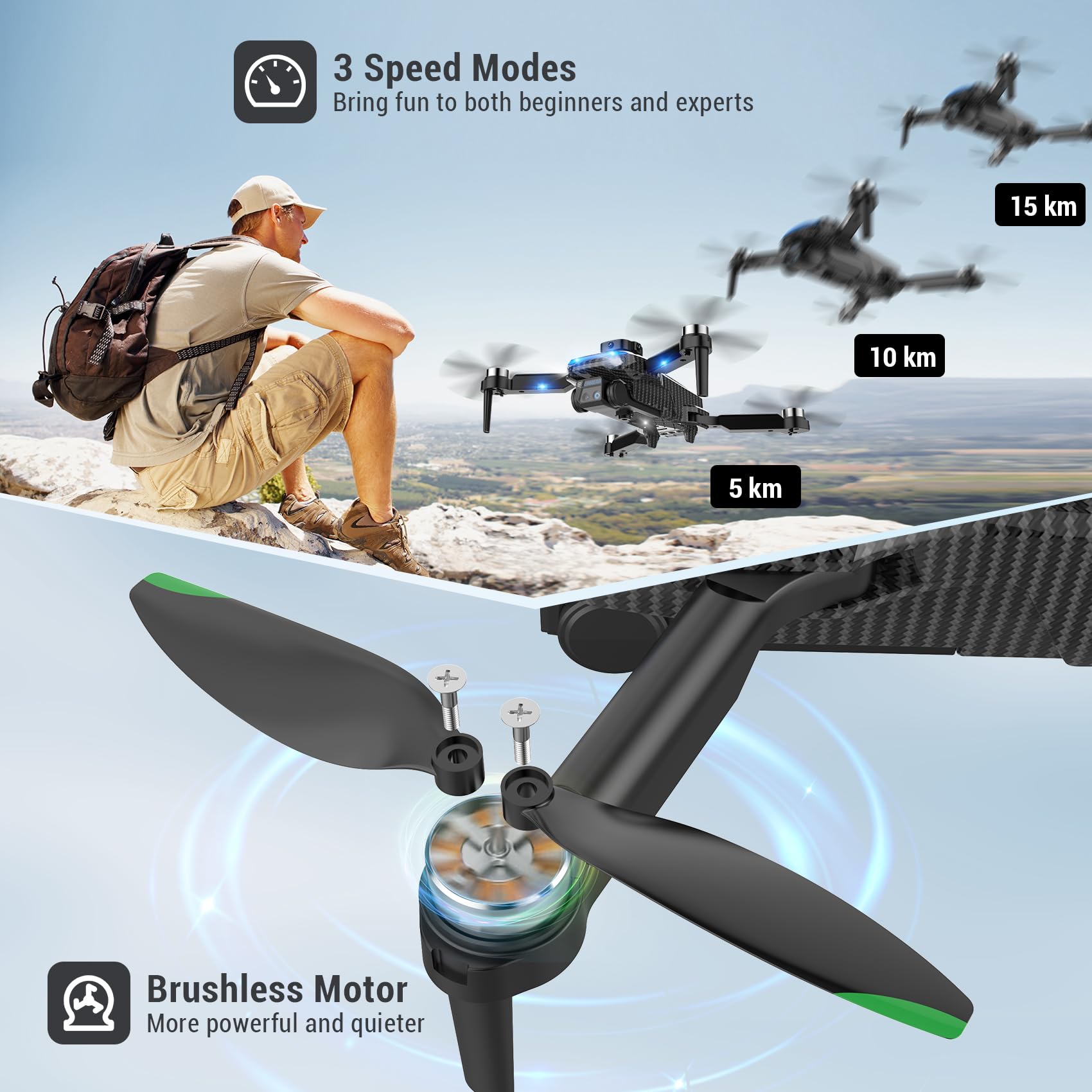 Carbon Fiber Shell 2K Camera Drone,Dual Camera,Four-Sided Obstacle Avoidance,One-Button Lift/Land,2 Modular Batteries,for Children and Beginners
