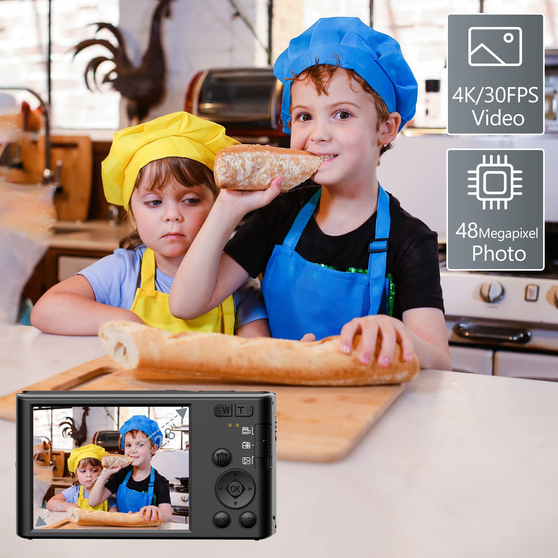 Digital Cameras for Photography 2.7K Vlogging Camera for YouTube, 44MP 16X Digital Zoom Point and Shoot Camera for Kids, Beginners, Include 32GB SD Card & 2 Rechargeable Batteries by Saneen -Black