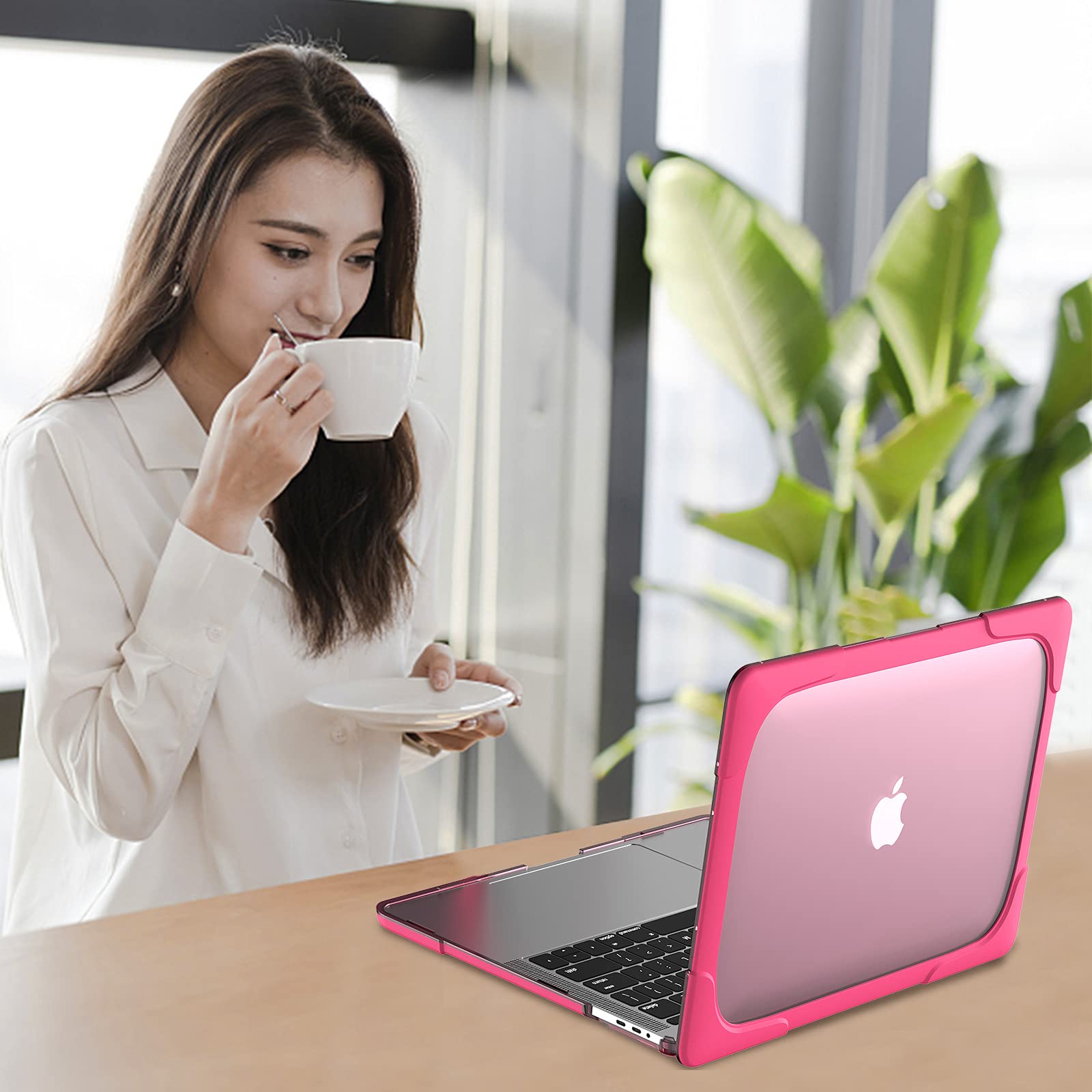 CISSOOK Heavy Duty Shockproof Case with Kickstand for MacBook Air 13 inch 2021-2018 Release Model A2337 M1 A2179 A1932 with Touch ID, Dual Layer Hard Shell, Rose Red