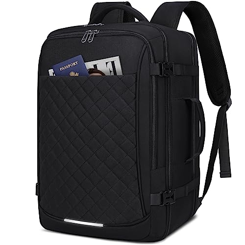 IGOLUMON Travel Backpack for Men Women 40L Flight Approved Carry on Backpack 17 Inch Waterproof Laptop Backpack Large Luggage Daypack Business College Weekender Backpack with Shoe Bag, Dark Black