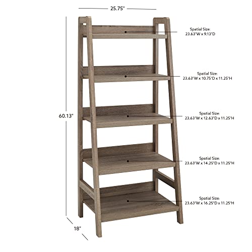 Tracey Greywash Wooden Five Shelf Ladder Bookcase by Linon