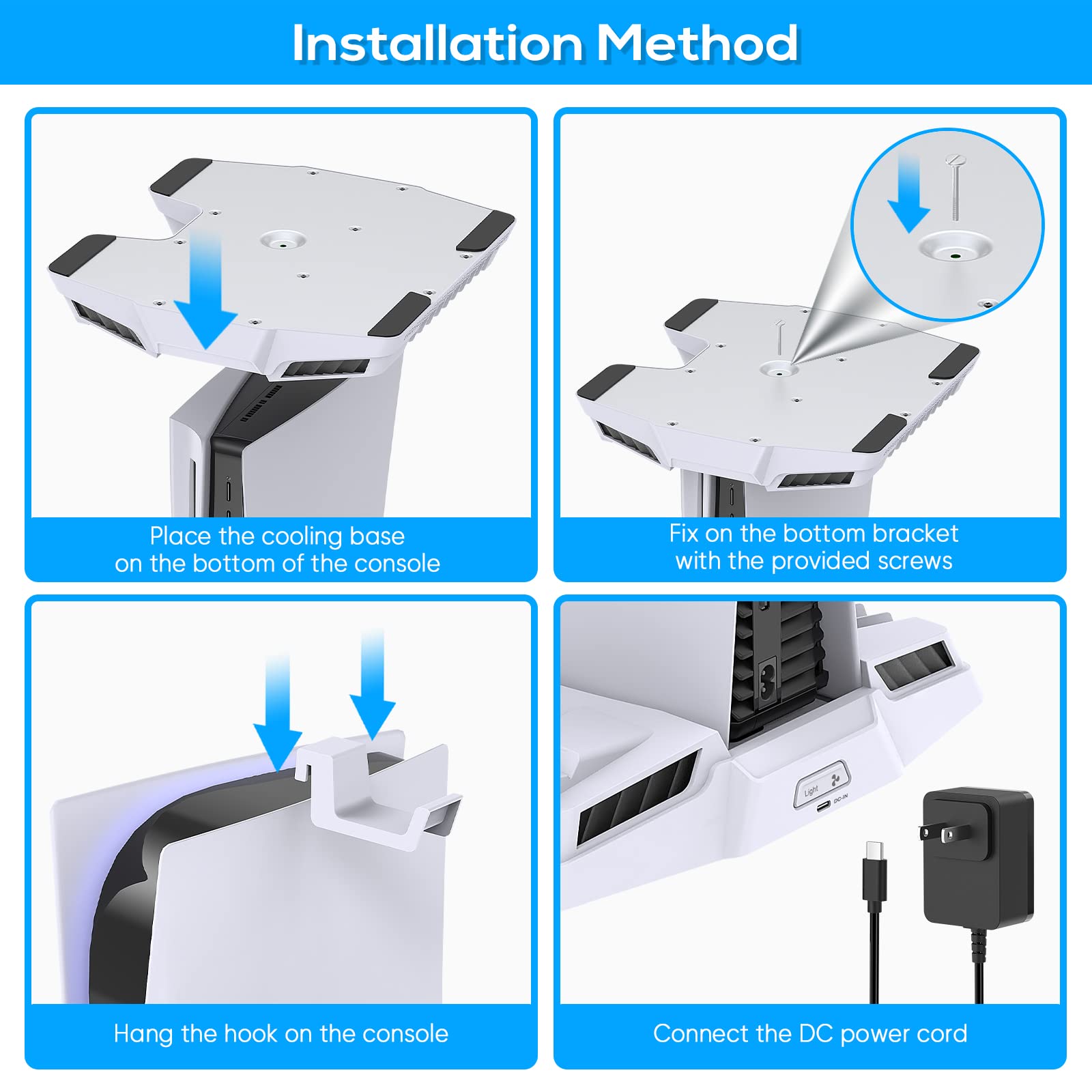 Cooling Station with Dual Controller Charger for PS5 Console, YUANHOT Stand with Cooling Fan and Controller Charging Ports Dock Accessories Compatible with Playstation 5 Digital and Disc Edition