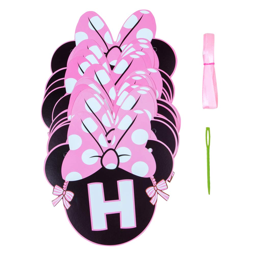 CHuangQi Minnie Themed Party Banner, Happy Birthday Banner, Birthday Party Supplies & Decoration