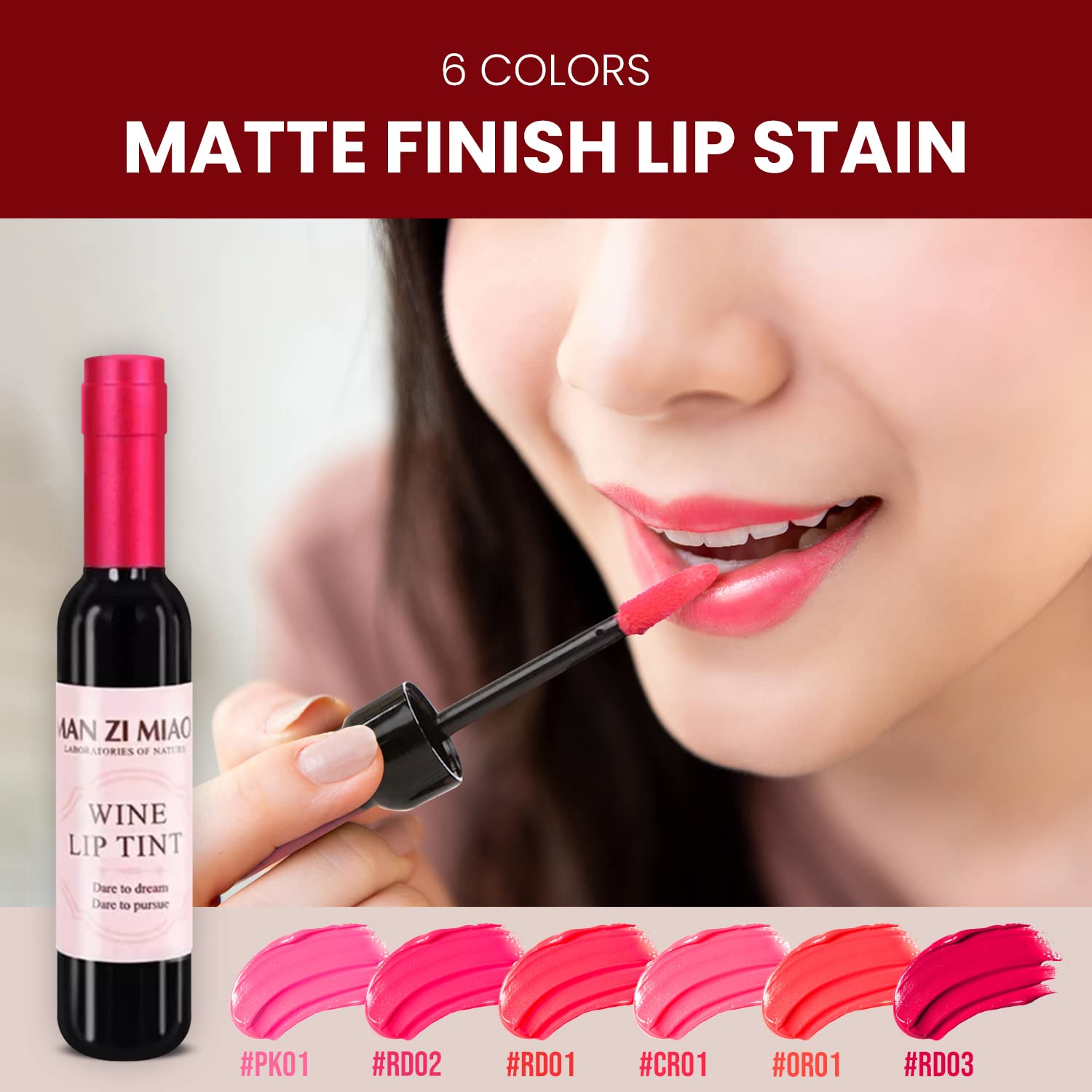 DEALPLUSDEAL MAN ZI MIAO Wine Lip Tint - 6 Pcs Set Long Lasting Color Waterproof Wine Bottle Design Lip Gloss Lip Makeup Liquid Lipgloss