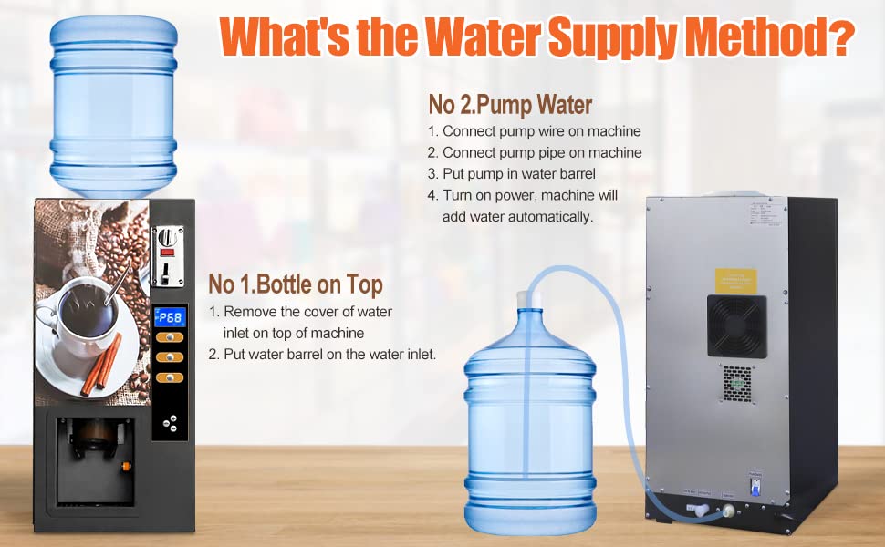 Coffee Vending Machine, Full-Automatic Smart Commercial Coffee Maker Extra Large 60 Oz Hot Water Reservoir Support 3 Flavors, Coin Payment