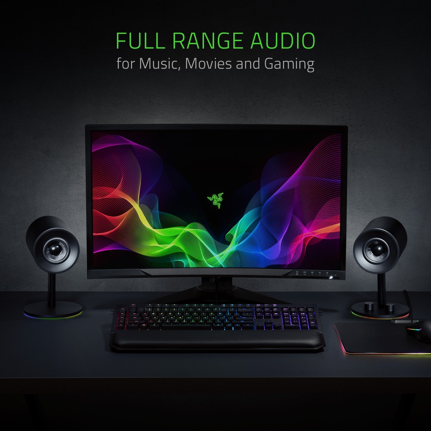 Razer Nommo Chroma: Custom Woven 3" Glass Fiber Drivers, Black & Goliathus Extended Chroma Gaming Mousepad: Customizable Chroma RGB Lighting, Soft, Cloth Material, Classic Black