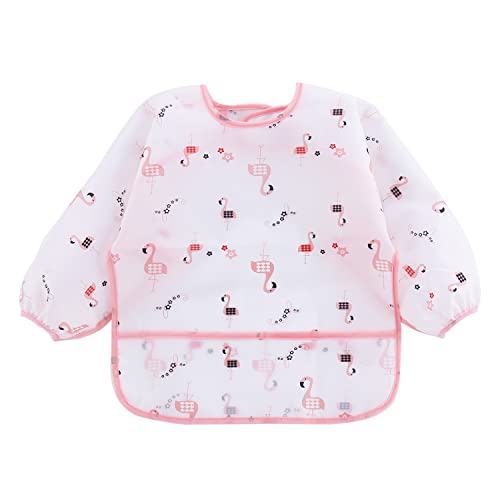 PandaEar 5 Pack Long Sleeve Bibs| Waterproof Full Bib with Sleeves for Babies Infant Toddler 6-24 Months| Mess Proof Baby Smock for Eating| Baby Apron for Feeding
