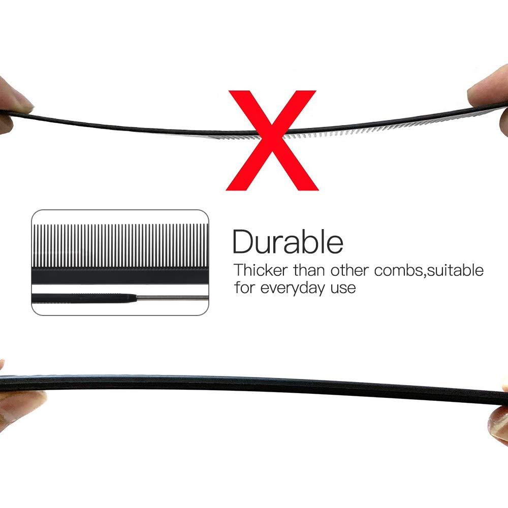 Carbon-Stainless Pintail Resistant Teasing-Parting Styling-Combs - Metal Slim Wire Tail Comb, Rat tail Lift Comb, with Non-skid Paddle for Women hair Parting Backcombing